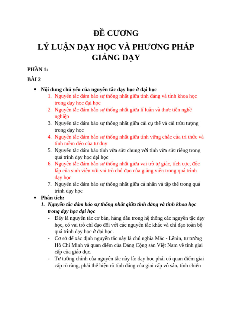 ĐỀ CƯƠNG LLDH | PDF