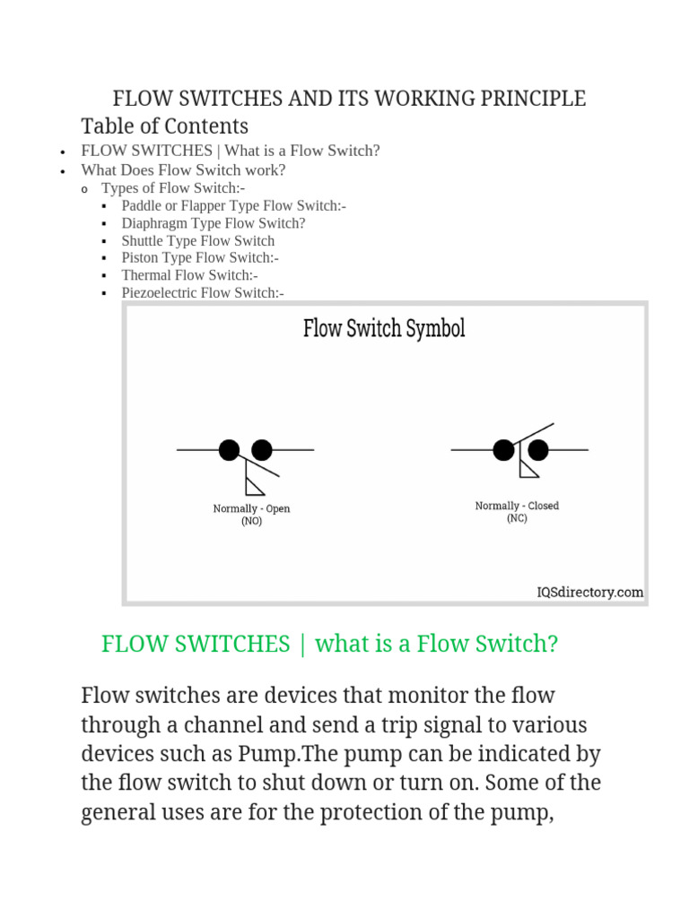 Flow Switches and Its Working Principle | PDF | Flow Measurement ...