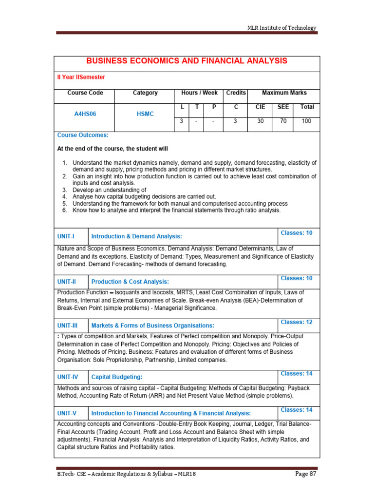 Business Economics & Financial Analysis Syllabus | PDF | Demand | Economics
