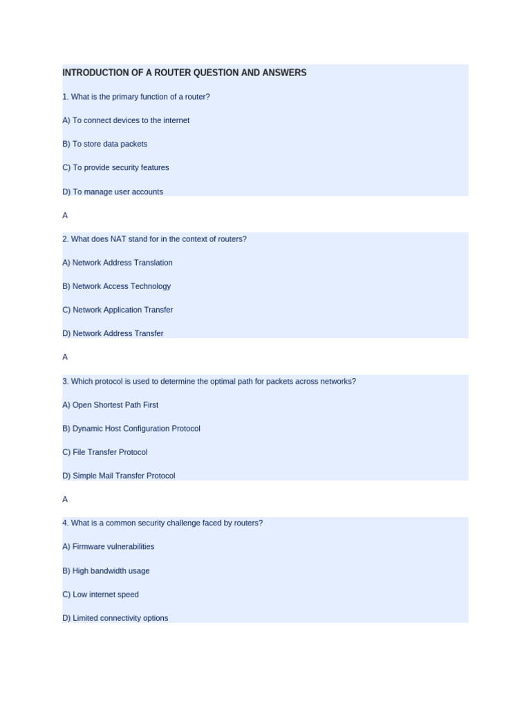 Introduction of A Router Question and Answers | PDF | Router (Computing ...
