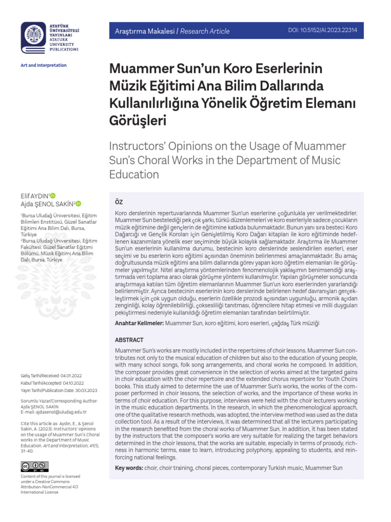 Muammer Sun___un Koro Eserlerinin M__zik E__itimi Ana Bilim Dallar__nda Kullan__l__rl______na Y ...