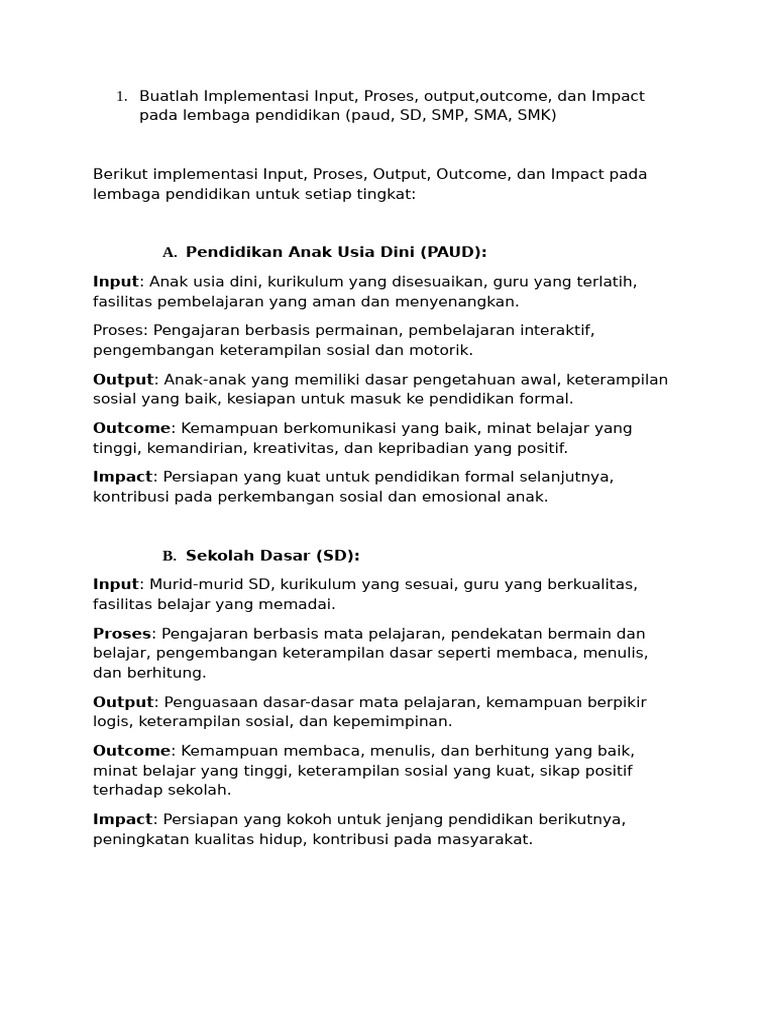 Input J Proses J Output Joutcome J Dan Impact Pada Lembaga Pendidikan ...