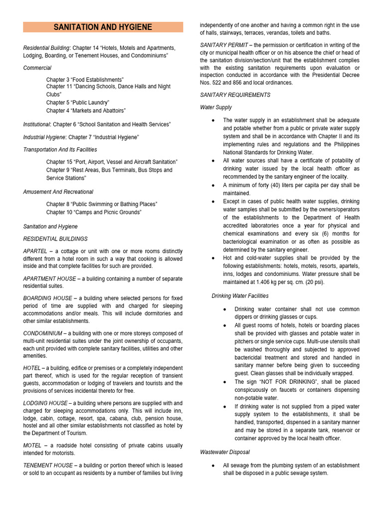 Sanitation Standards for Lodging Facilities | PDF | Sanitation | Water