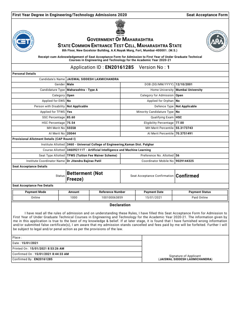 Betterment Cet Acknowledgement | PDF