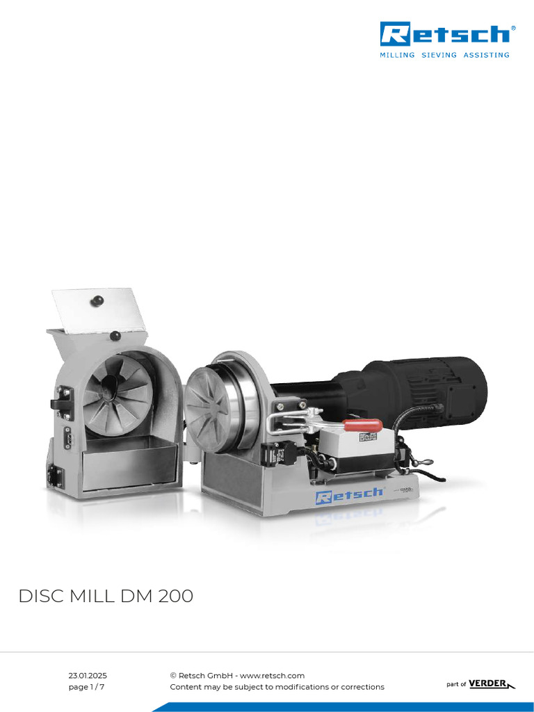 Disc Mill DM 200: Specifications & Benefits | PDF | Mill (Grinding ...