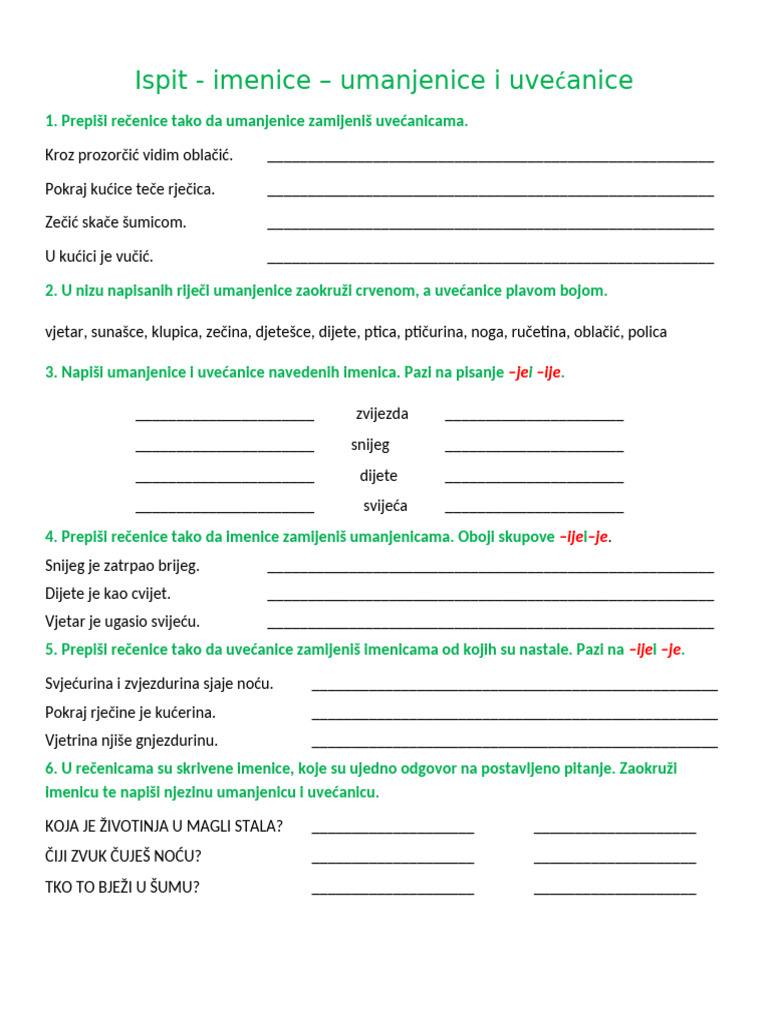 Imenice Umanjenice I Uvecanice Piv Maja Rojnica Repozitorij | PDF