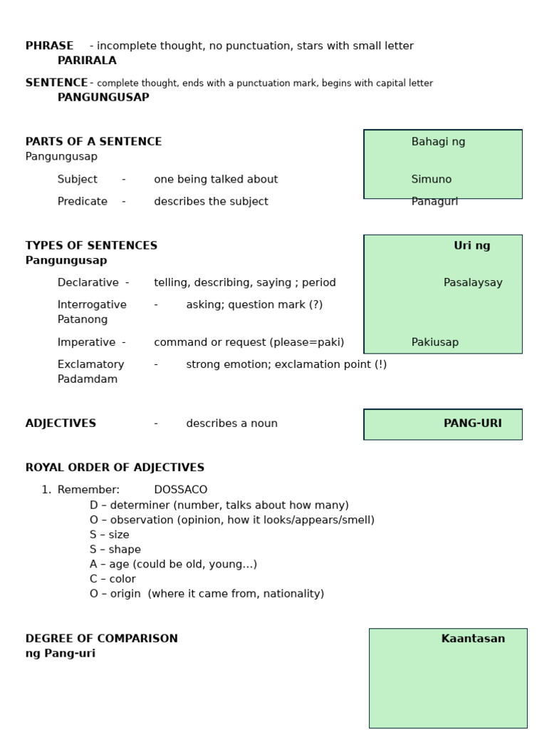Understanding Sentence Structure and Adjectives | PDF