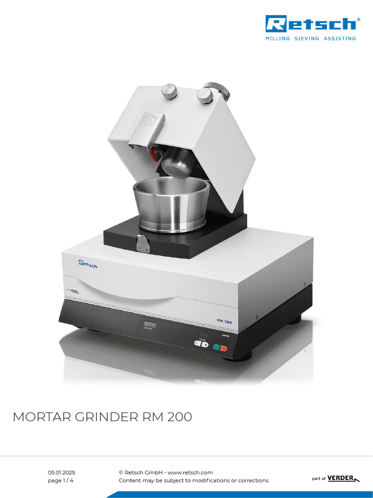 Retsch Mortar Grinder RM 200 Overview | PDF | Materials | Industrial ...