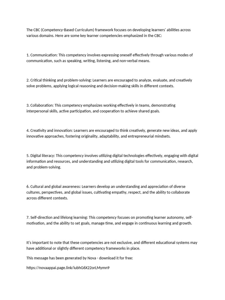 Key Competencies in CBC Framework | PDF