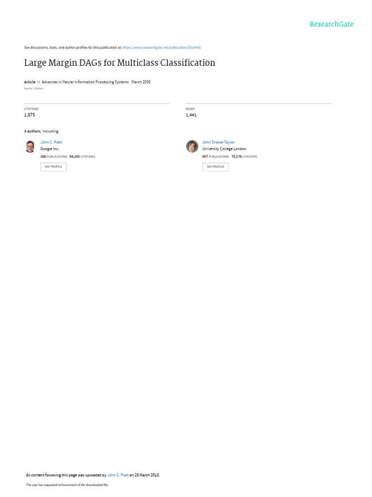 Platt, Large Margin DAGs for Multi-class Classification | PDF | Support Vector Machine ...