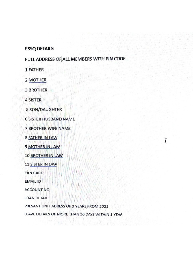 Essq Required Details | PDF