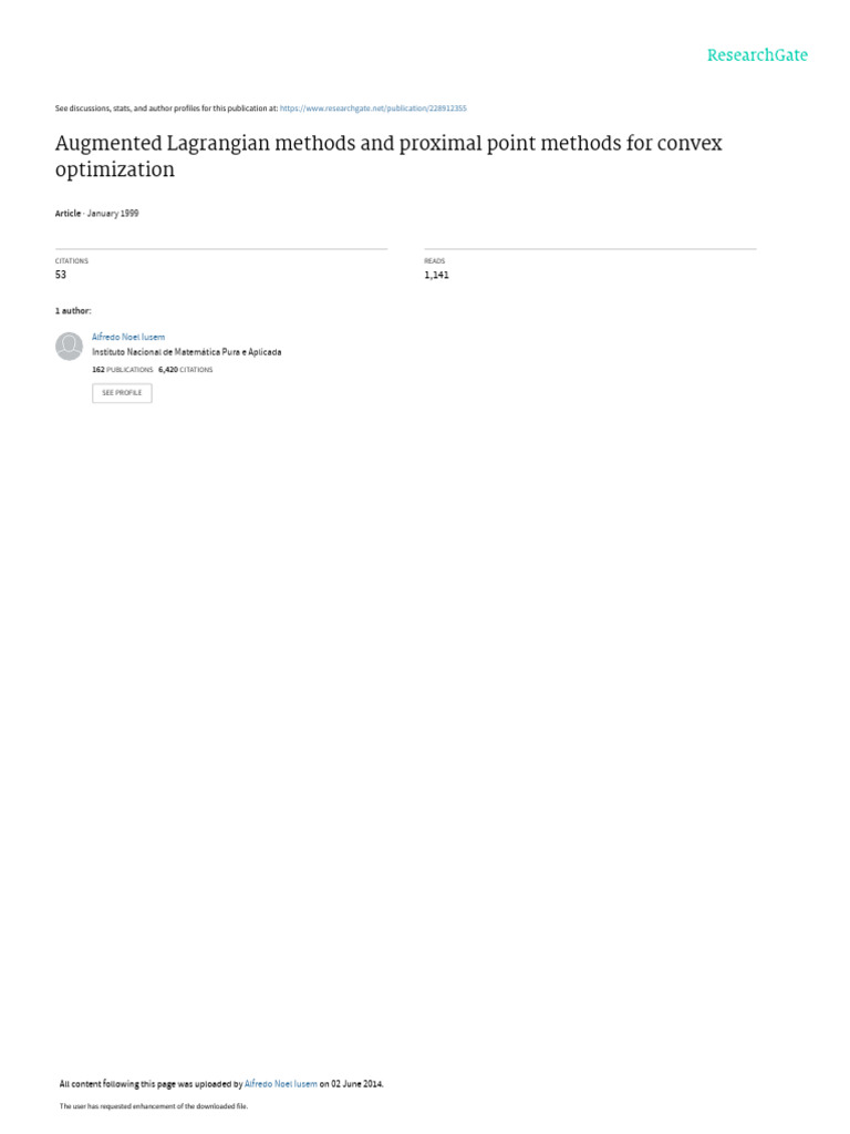 Augmented Lagrangian Methods and Proximal Point Me | PDF | Mathematical Optimization | Economic ...