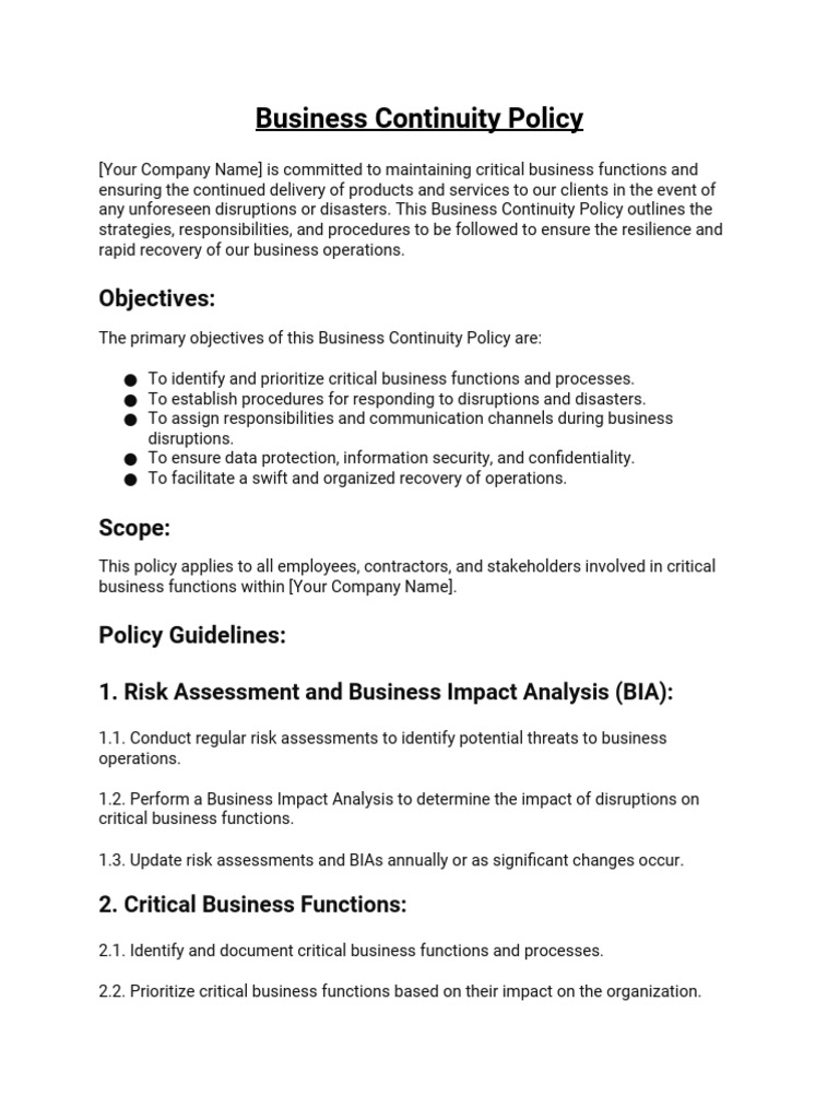Business Continuity Roles and Policy | PDF | Information Security ...