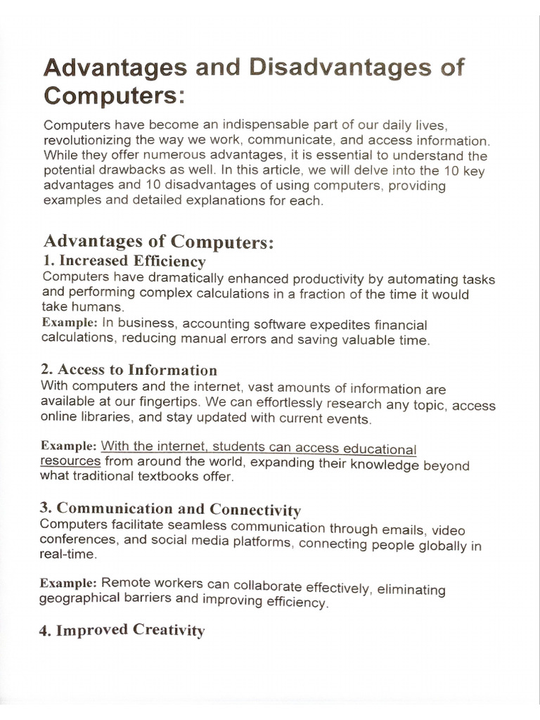 Advantages & Disadvantages of Computers [Notes] Dr. M. Mulonda | PDF