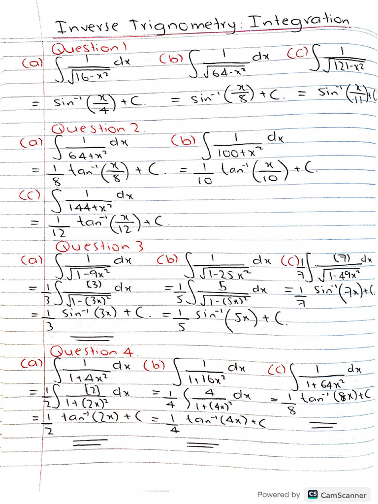 Inverse Trig Integration Solutions 1 | PDF