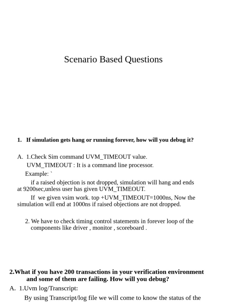 Scenario Based Questions_ppt (1) | PDF | Debugging | Simulation