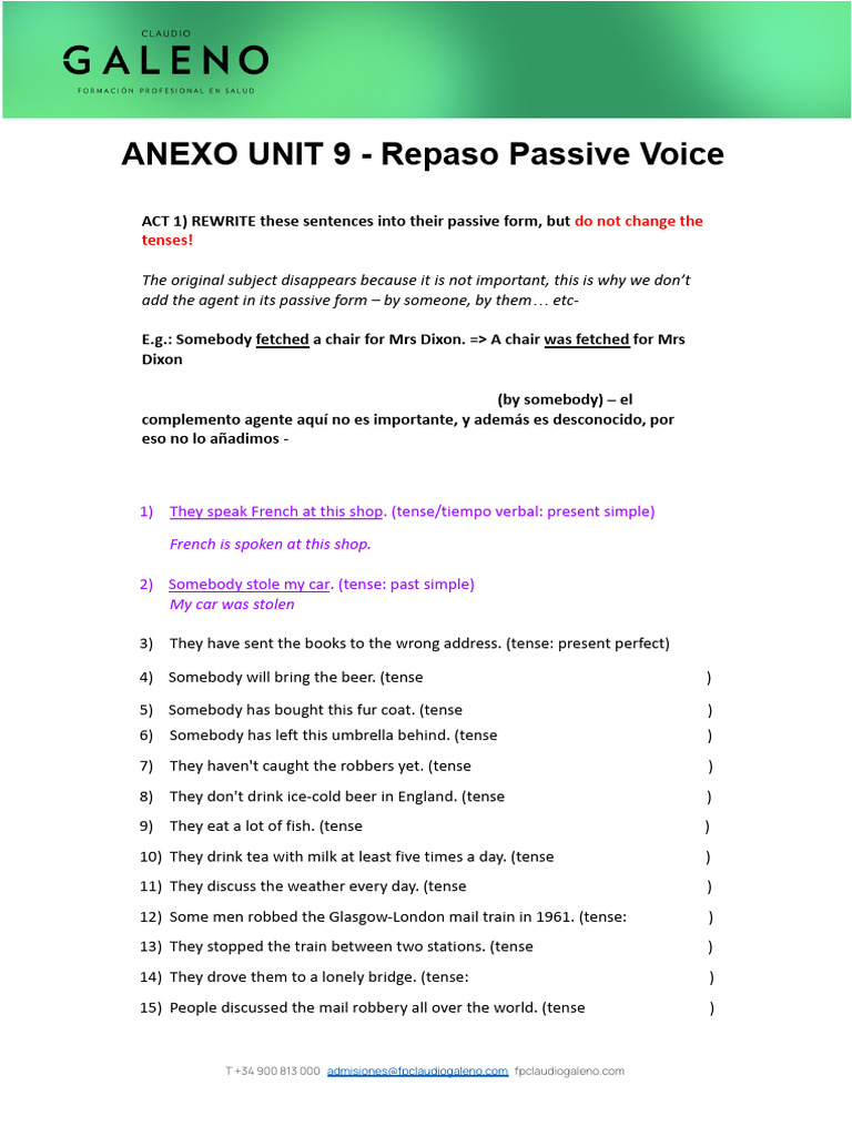 ANEXO UNIT 9 - Repaso Passive Voice.docx | PDF | Grammar | Linguistics