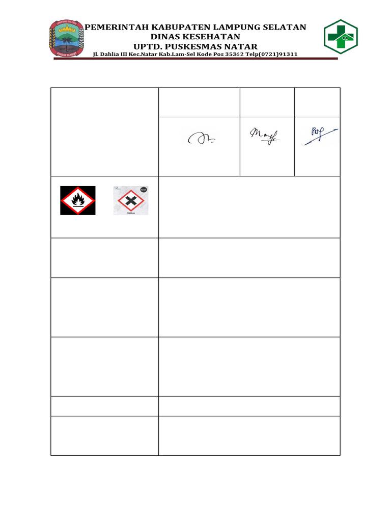MSDS Laboratorium UPTD Puskesmas Natar | PDF