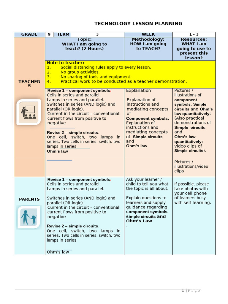 Lesson Plan Gr9 Technology T3 W1 | PDF | Series And Parallel Circuits ...