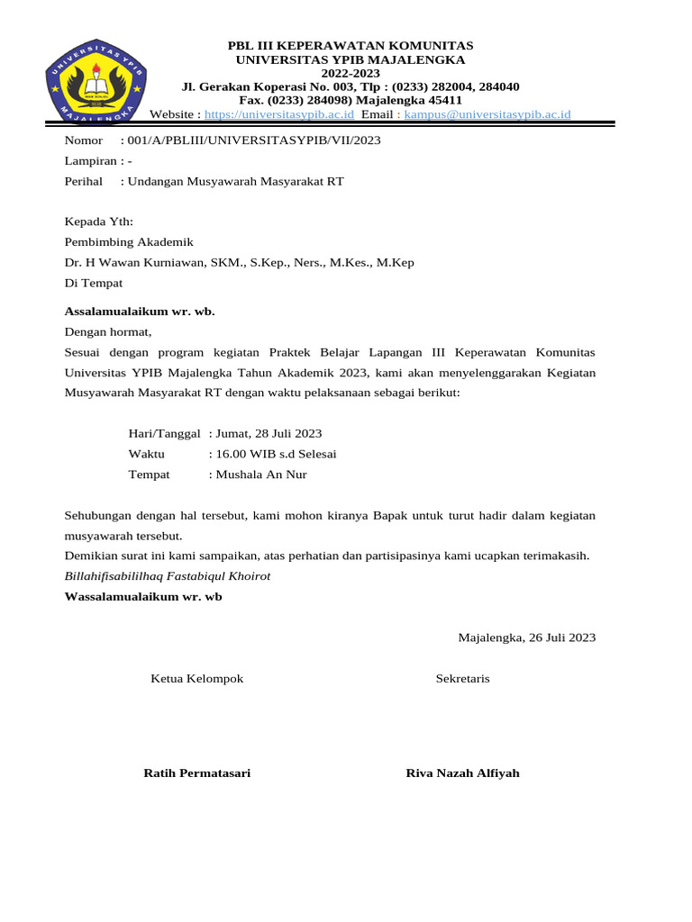 Surat Undangan Musyawarah | PDF