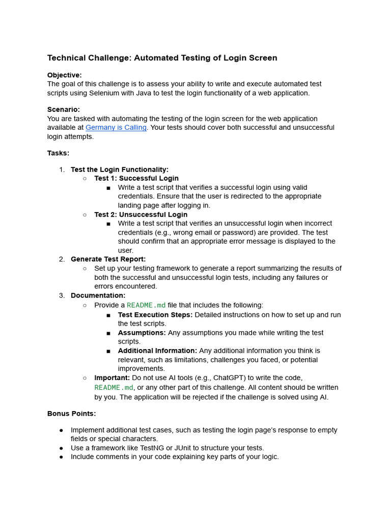 Automated Login Testing with Selenium | PDF | Login | World Wide Web