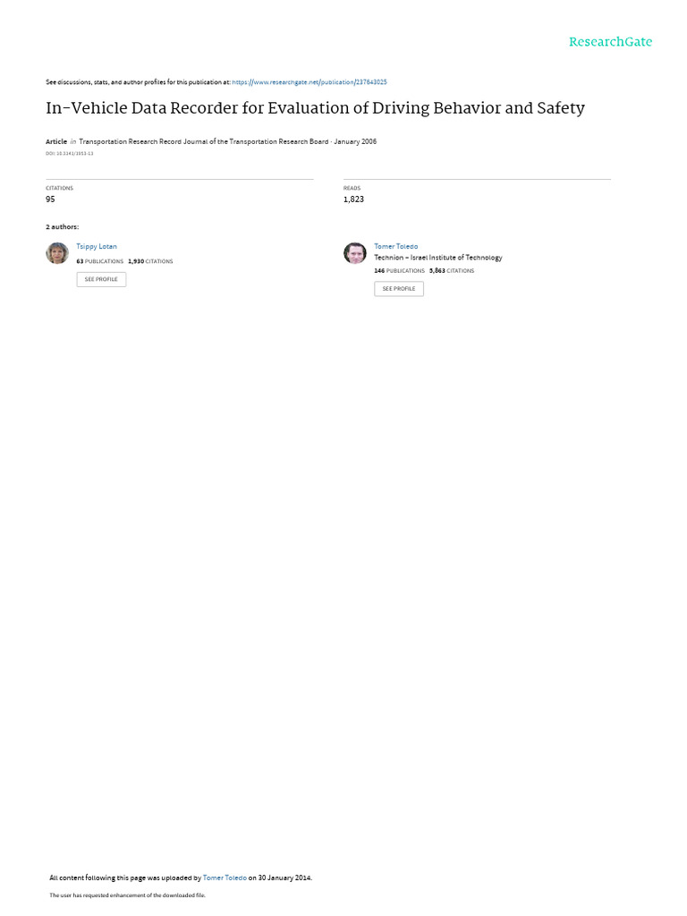 In-Vehicle Data Recorder For Evaluation of Driving | PDF | Traffic Collision | Information