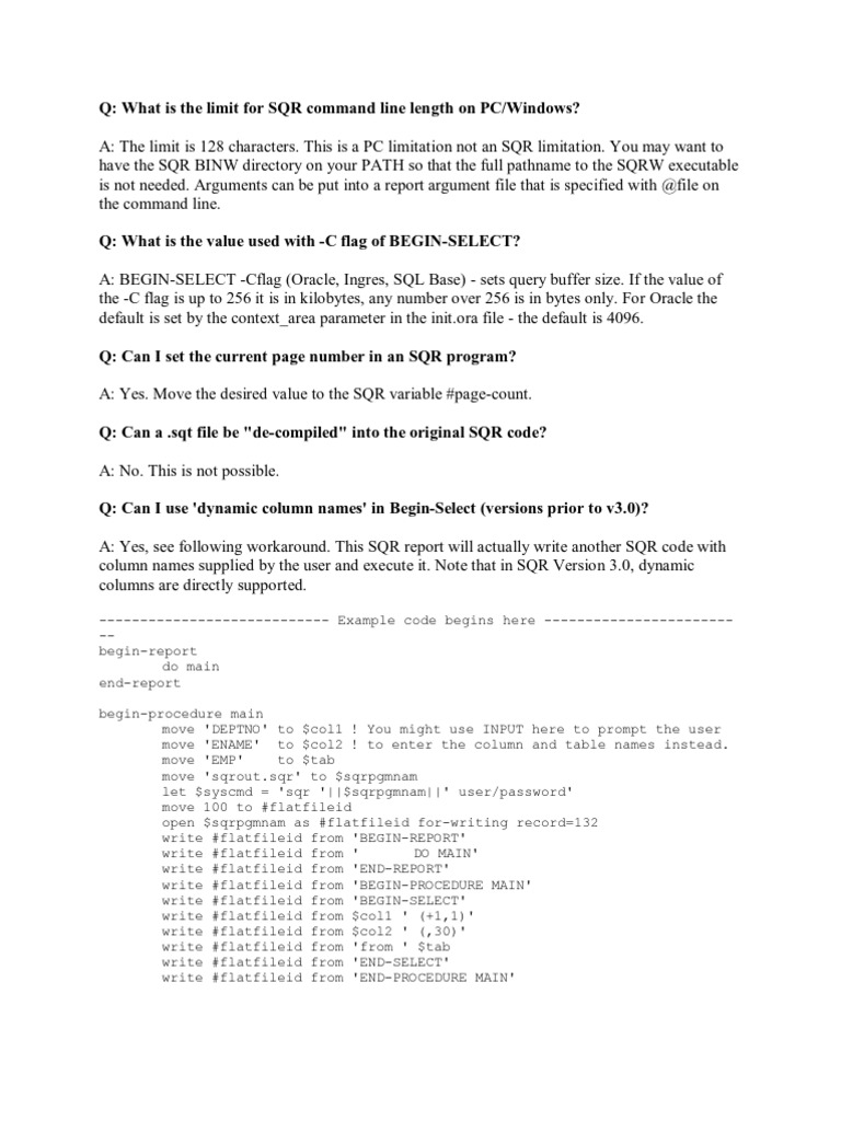 SQR Faq's | PDF | Command Line Interface | Parameter (Computer Programming)