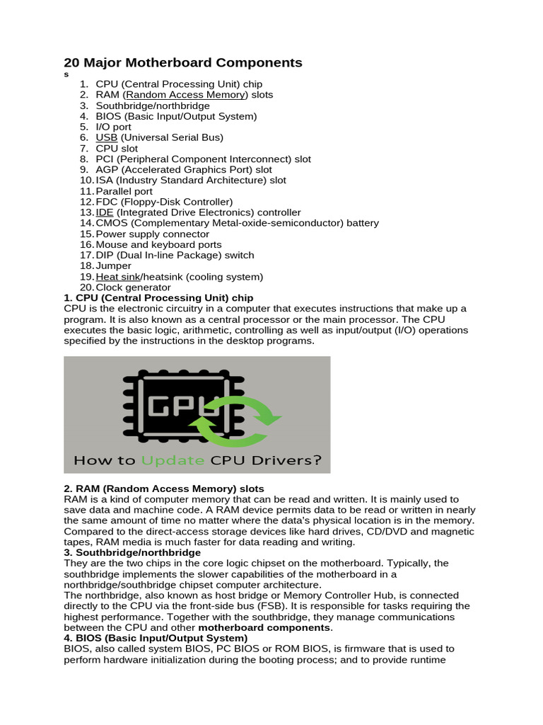 Major Components of a Motherboard | PDF | Bios | Central Processing Unit
