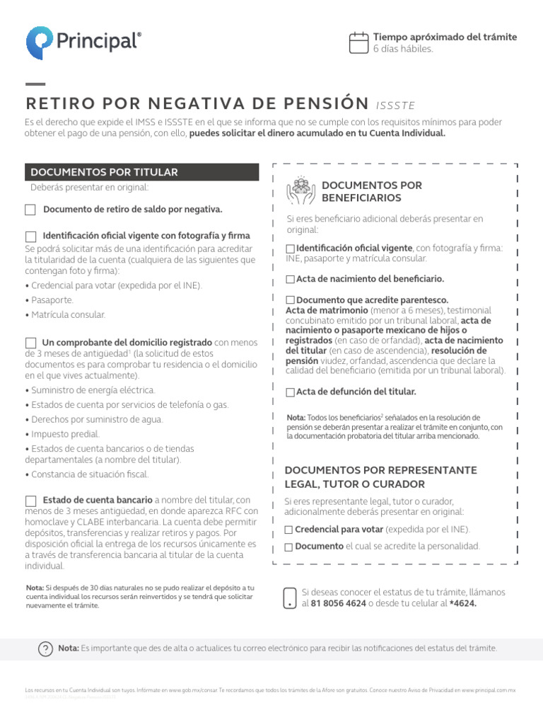 Retiro Negativa Pension ISSSTE | PDF | Certificado de nacimiento | Pensión