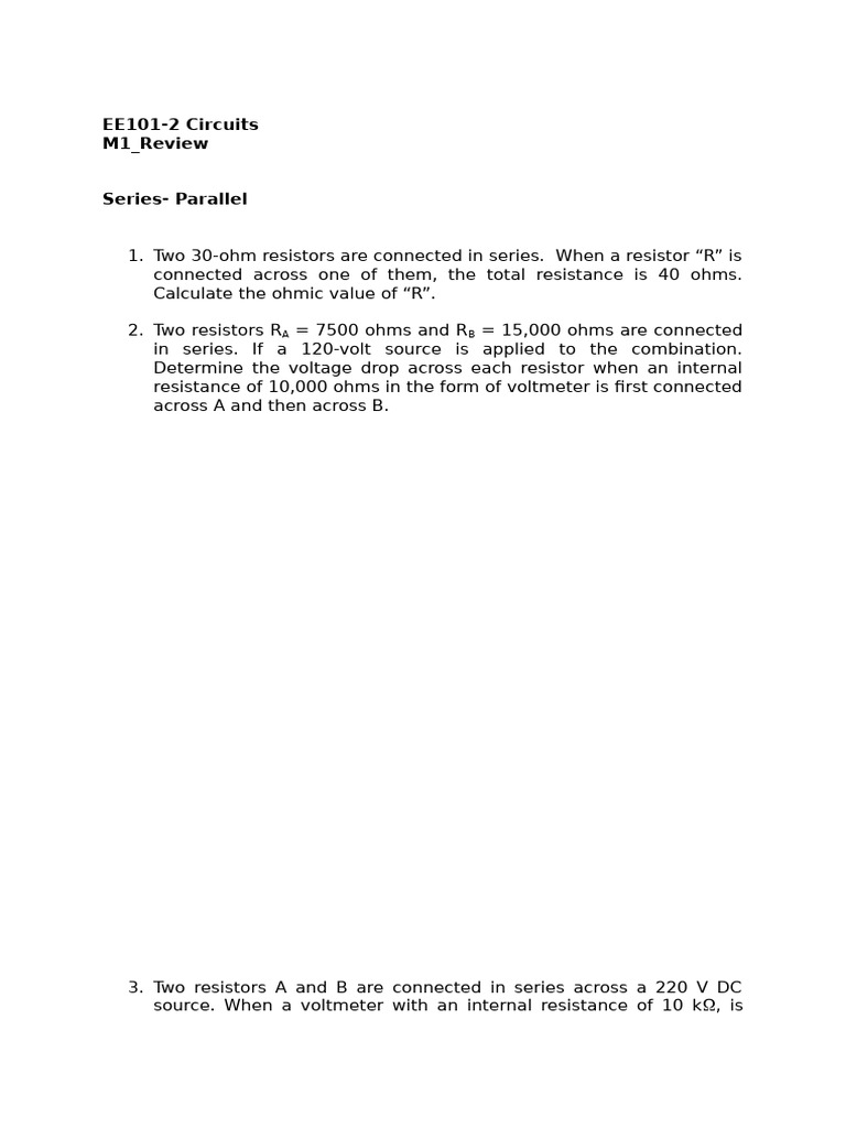 EE101-2 - Summative Exam - Review M1 | PDF