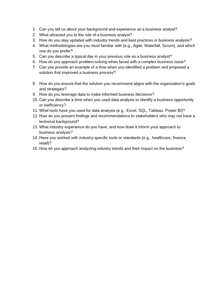 Business Analyst Interview Questions Guide | PDF