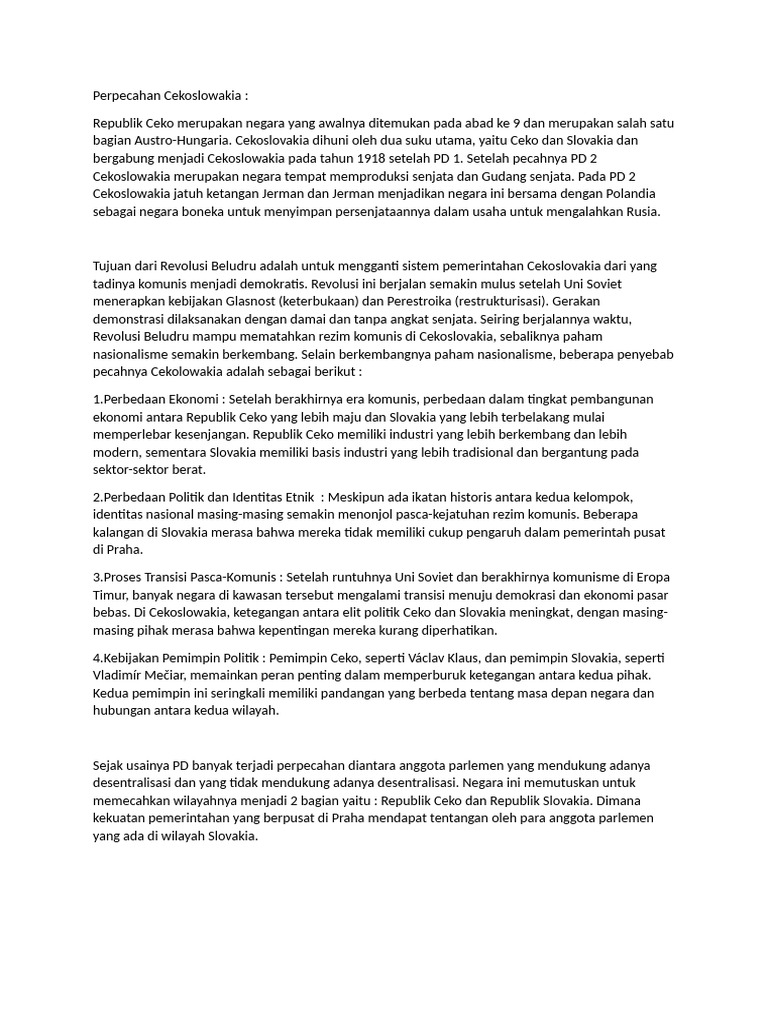Dampak Perpecahan Cekoslovakia 1993 | PDF