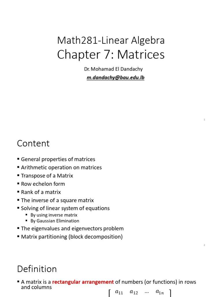 Chapter 7_Matrices | PDF | Matrix (Mathematics) | Eigenvalues And Eigenvectors