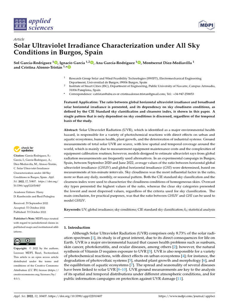 Solar Ultraviolet Irradiance Characterization Unde | PDF | Ultraviolet ...