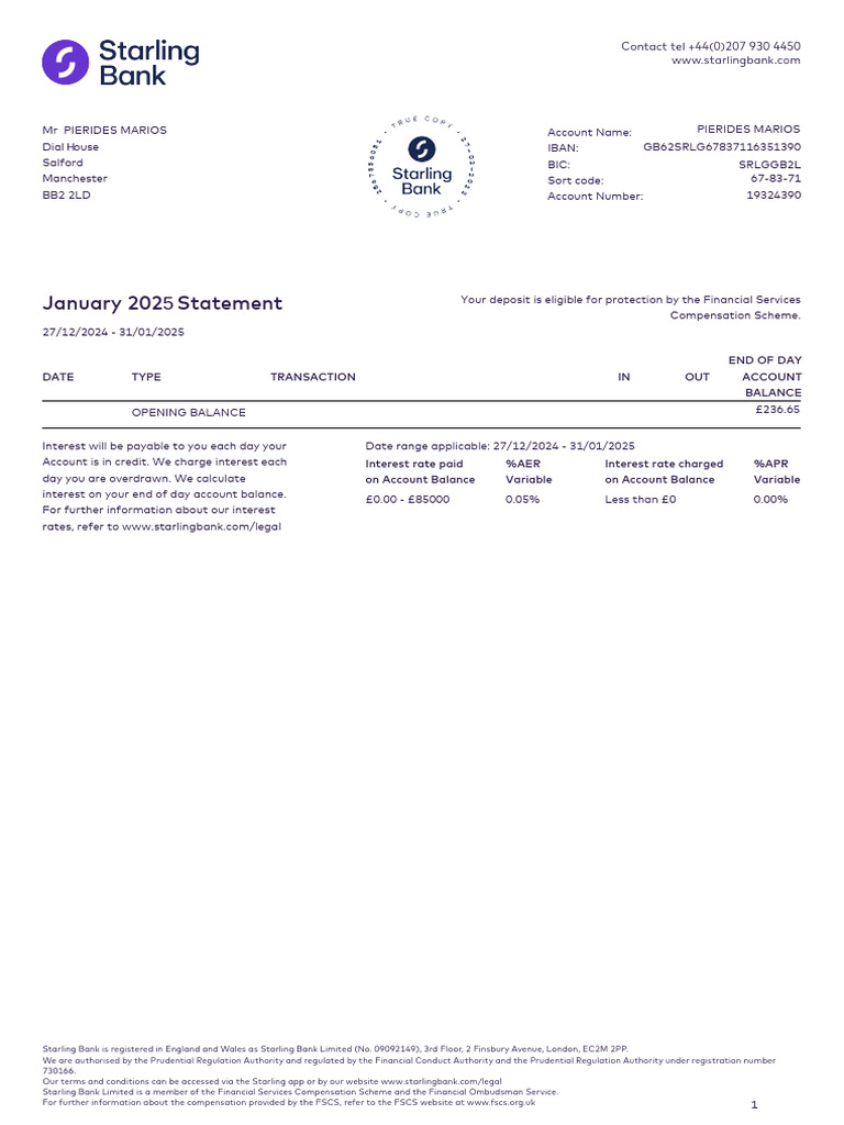 Bank Statement Starling | PDF | Banks | Money