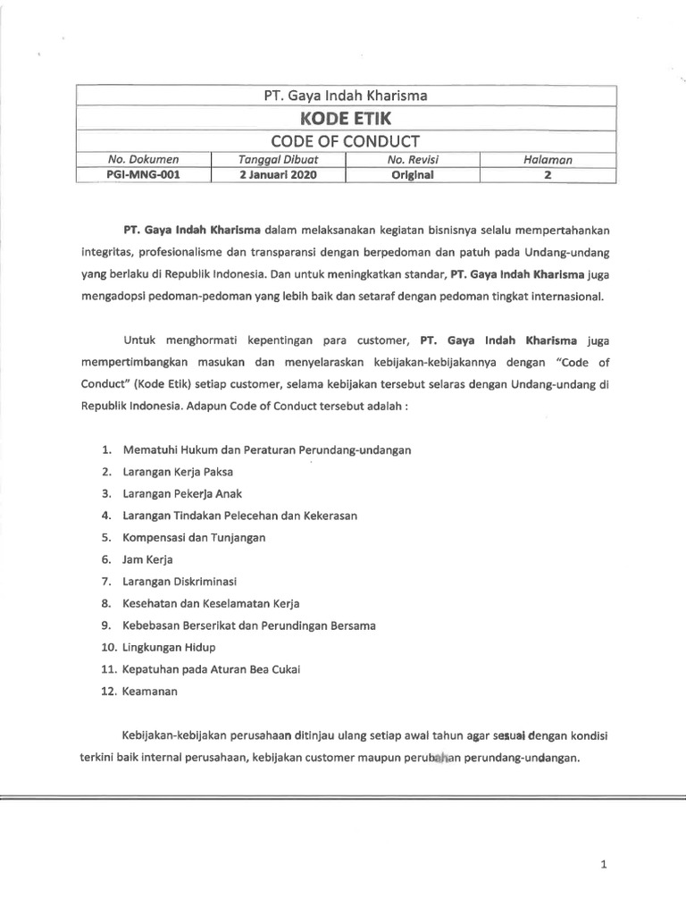 PGI-MNG-001 Code of Conduct | PDF