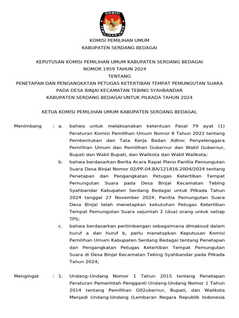 Format Keputusan Pengangkatan Petugas Ketertiban TPS | PDF