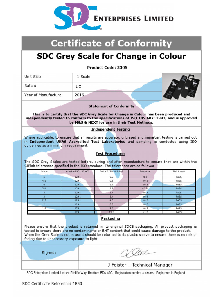 SDC Grey Scale Conformity Certificate | PDF