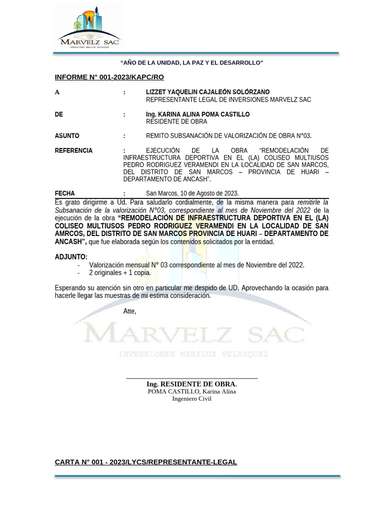 CARTA 01 - INFORME 01 - Valo de Obsevaciones 03 | PDF