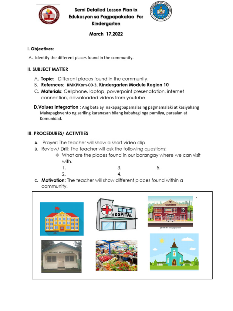 Community Places Lesson Plan For Kids Pdf Lesson Plan Learning