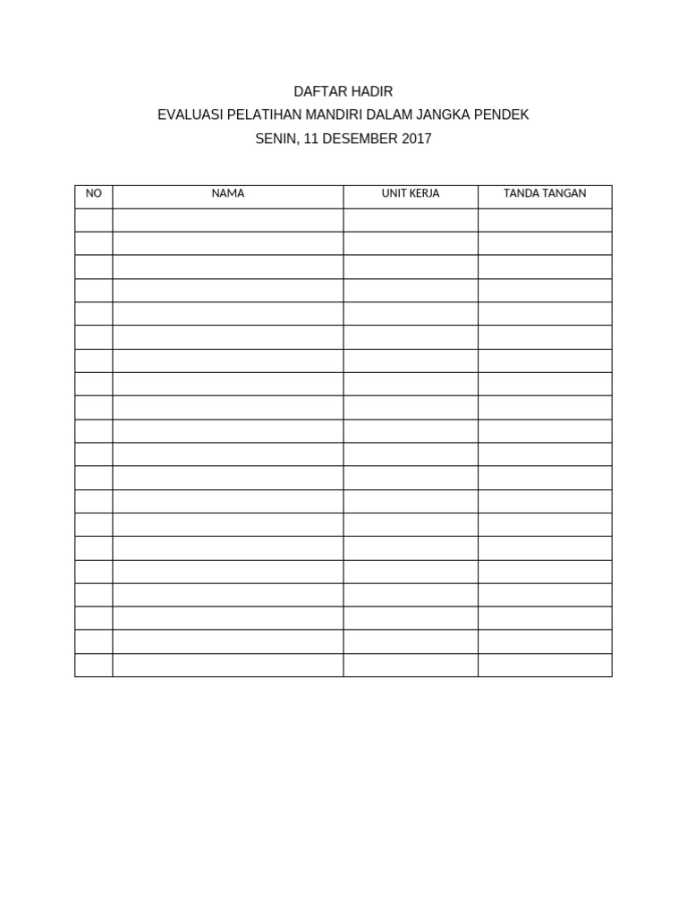 Daftar Hadir Evaluasi Akhir | PDF