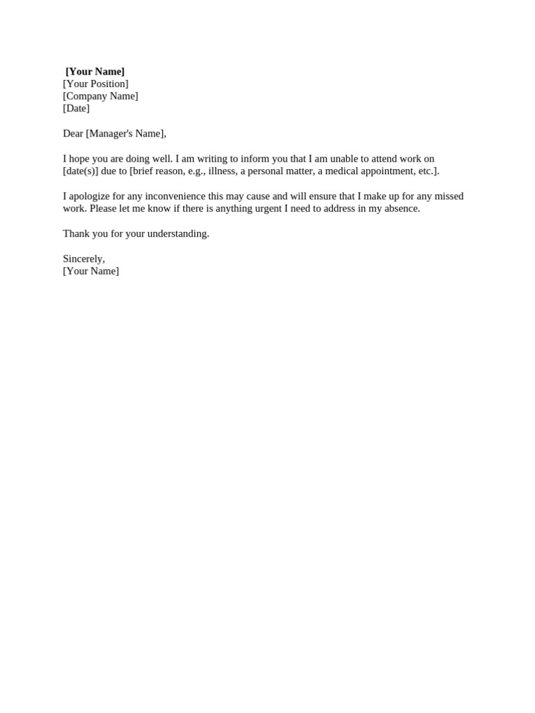 Work Absence Notification Template | PDF