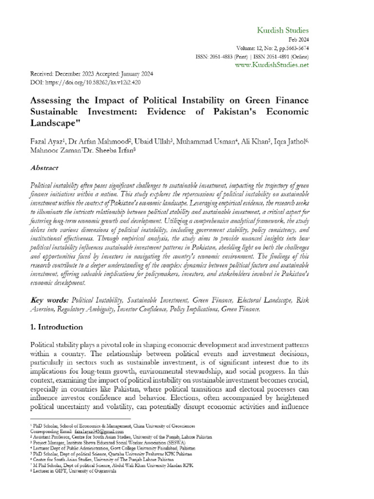 View of Assessing The Impact of Political Instability On Sustainable ...