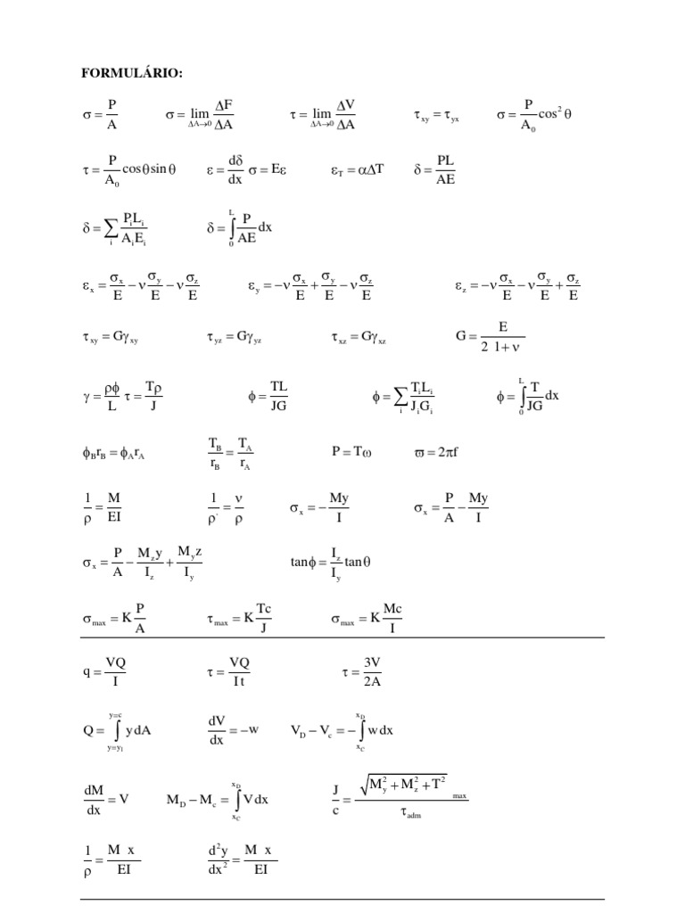 Formulário:: Xy Yx 2 0 | PDF | Science & Mathematics