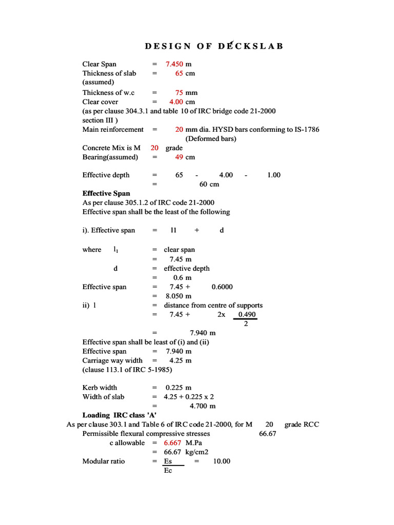 Deck Slab Design-Of-745m-Clear-Span-For-Irc-Class-A-Loading | PDF ...