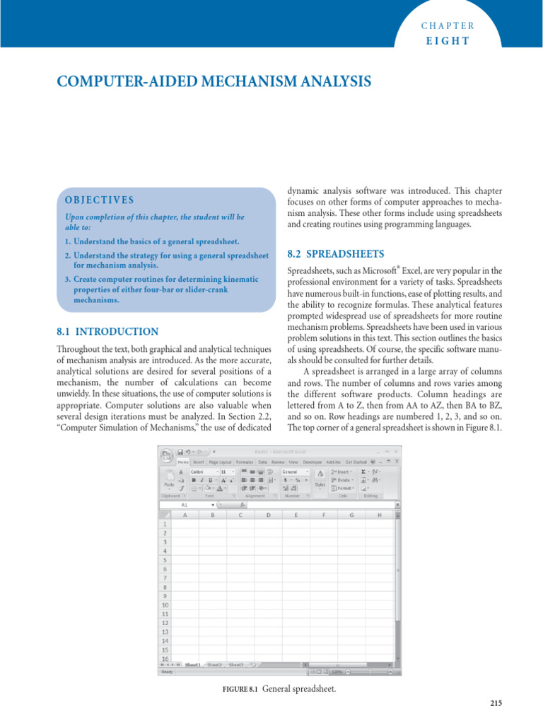 Computer Aided Mechanism Analysis Using Spread Sheet | PDF | Spreadsheet | Formula