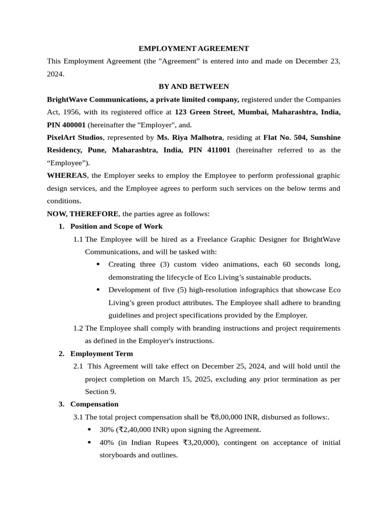 Task 4.EMPLOYMENT AGREEMENT | PDF | Employment | Business Law