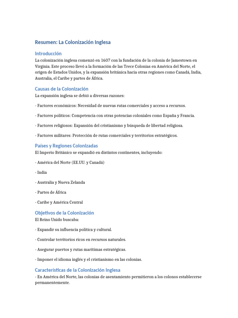 La Colonización Inglesa y su Impacto | PDF