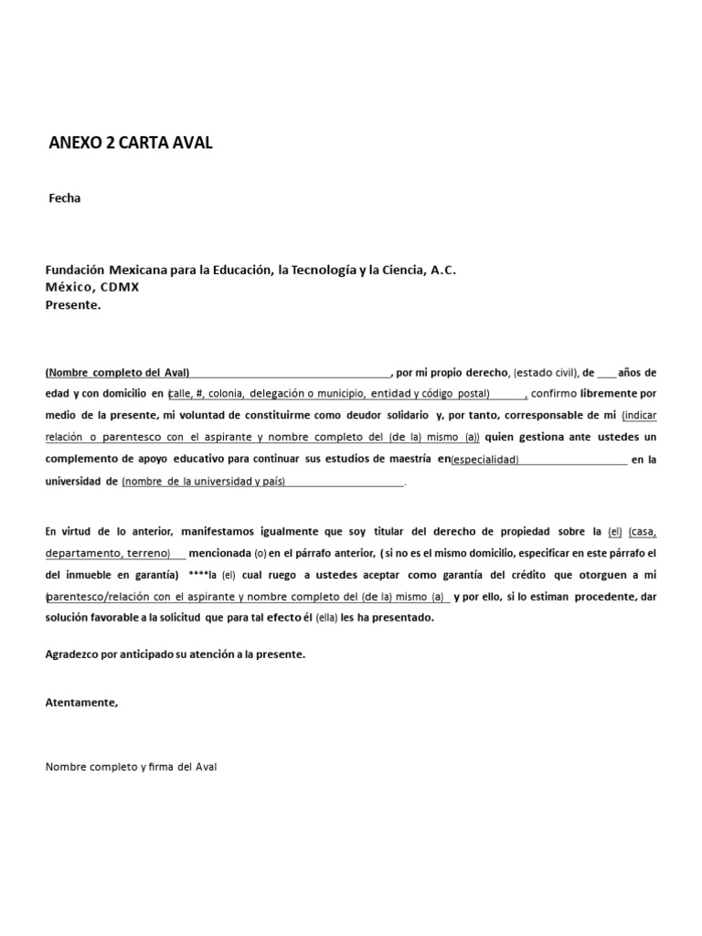 Carta_modelo_AVAL | PDF