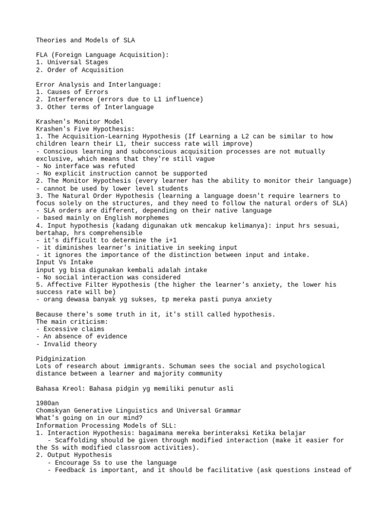 Theories and Models of SLA | PDF | Second Language Acquisition ...